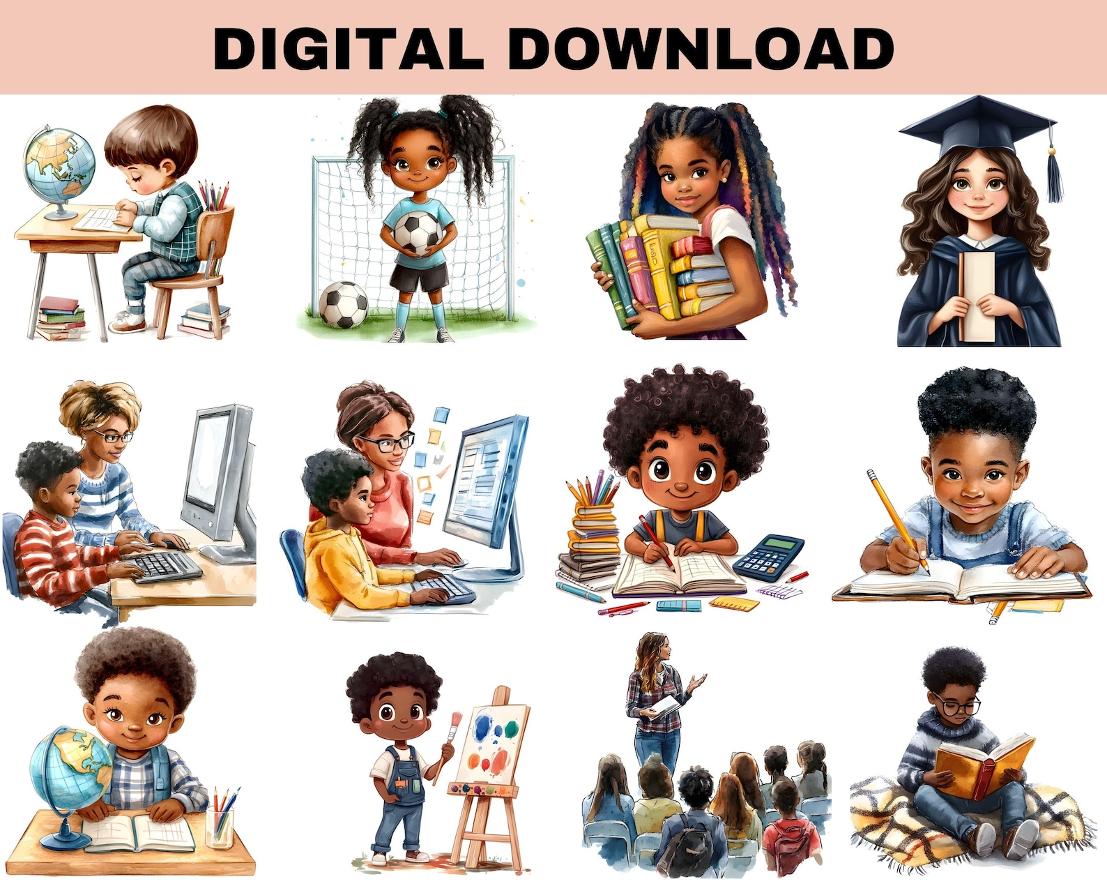 Back to School Clipart, Black Teacher Clipart, Cute Afro-american ...