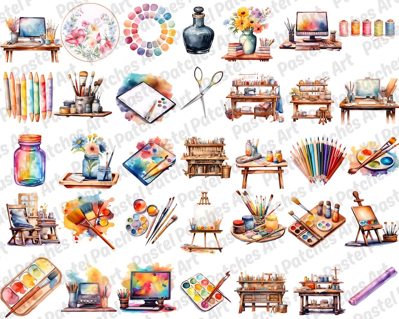 Art Supplies Clipart, Watercolor Paint Clipart, Artist Tools Clipart ...
