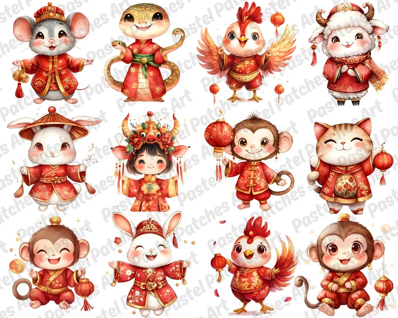 Cute Watercolor Chinese Zodiac Clipart | Lunar New Year Animals ...