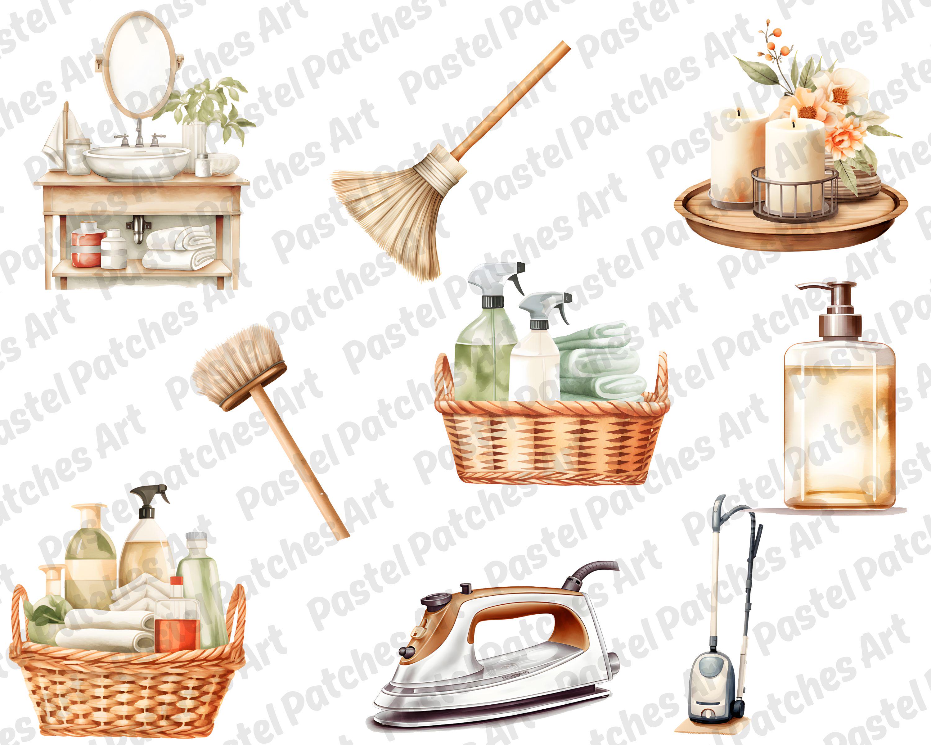 Housekeeping Clipart, Watercolor Cleaning Supplies, Cleaning Service ...
