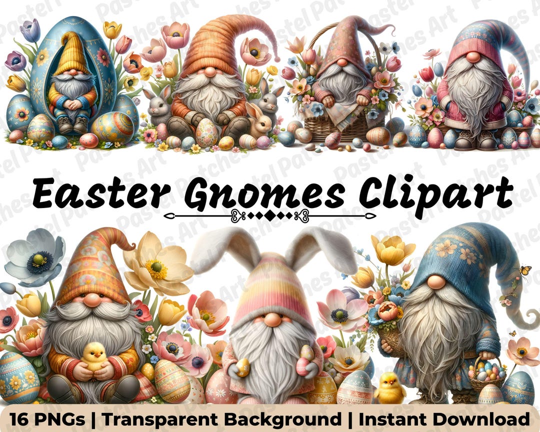 Adorable Easter Gnome Clipart Bundle | Whimsical Spring Gnomes PNG ...