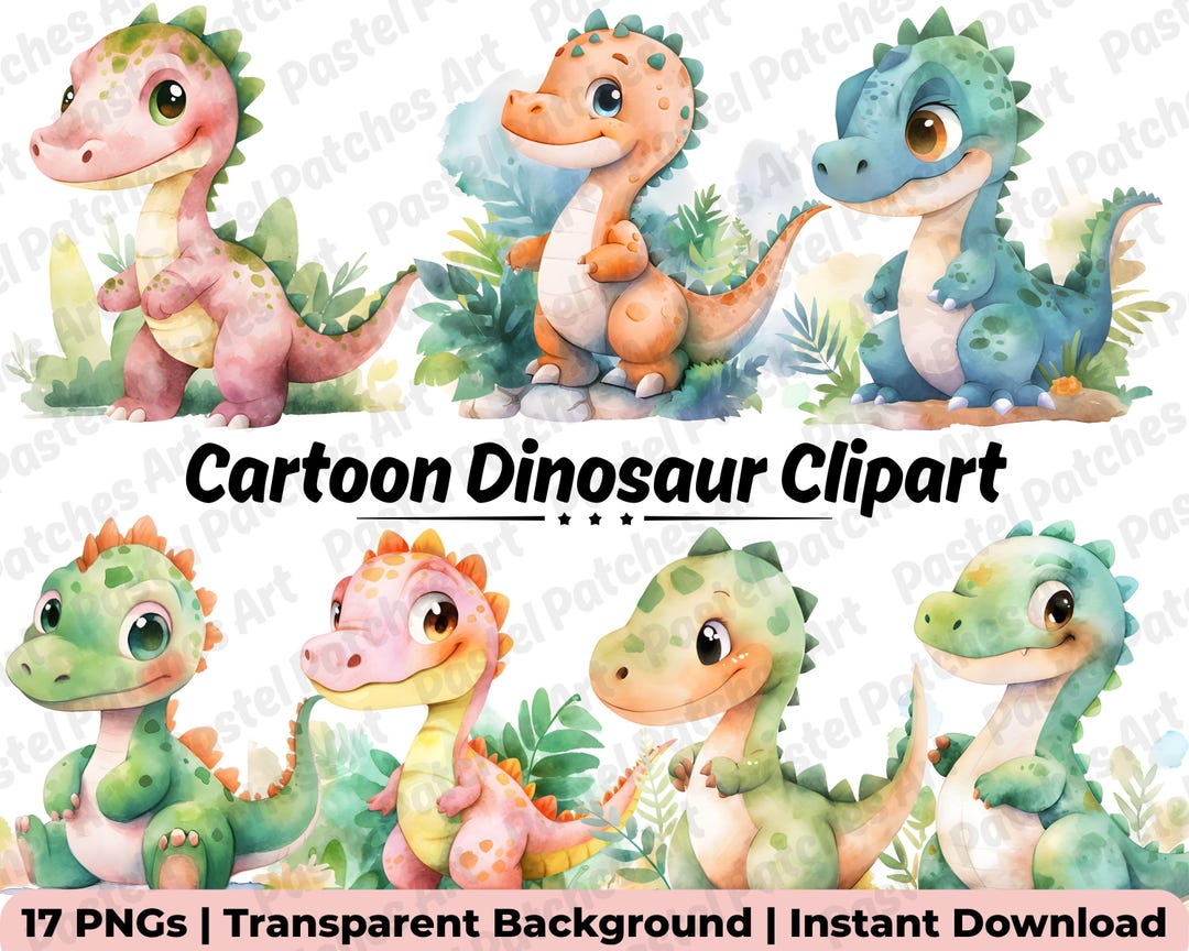 Cute Cartoon Dinosaur Clipart for Kids | Baby Dino Nursery Decor ...