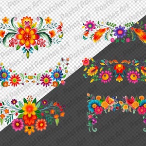 Mexican Fiesta Flowers Clipart, Vibrant Watercolor Otomi Floral ...