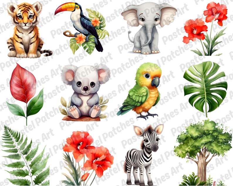 Cute Jungle Animals Clipart, Watercolor Baby Shower, Safari Baby ...