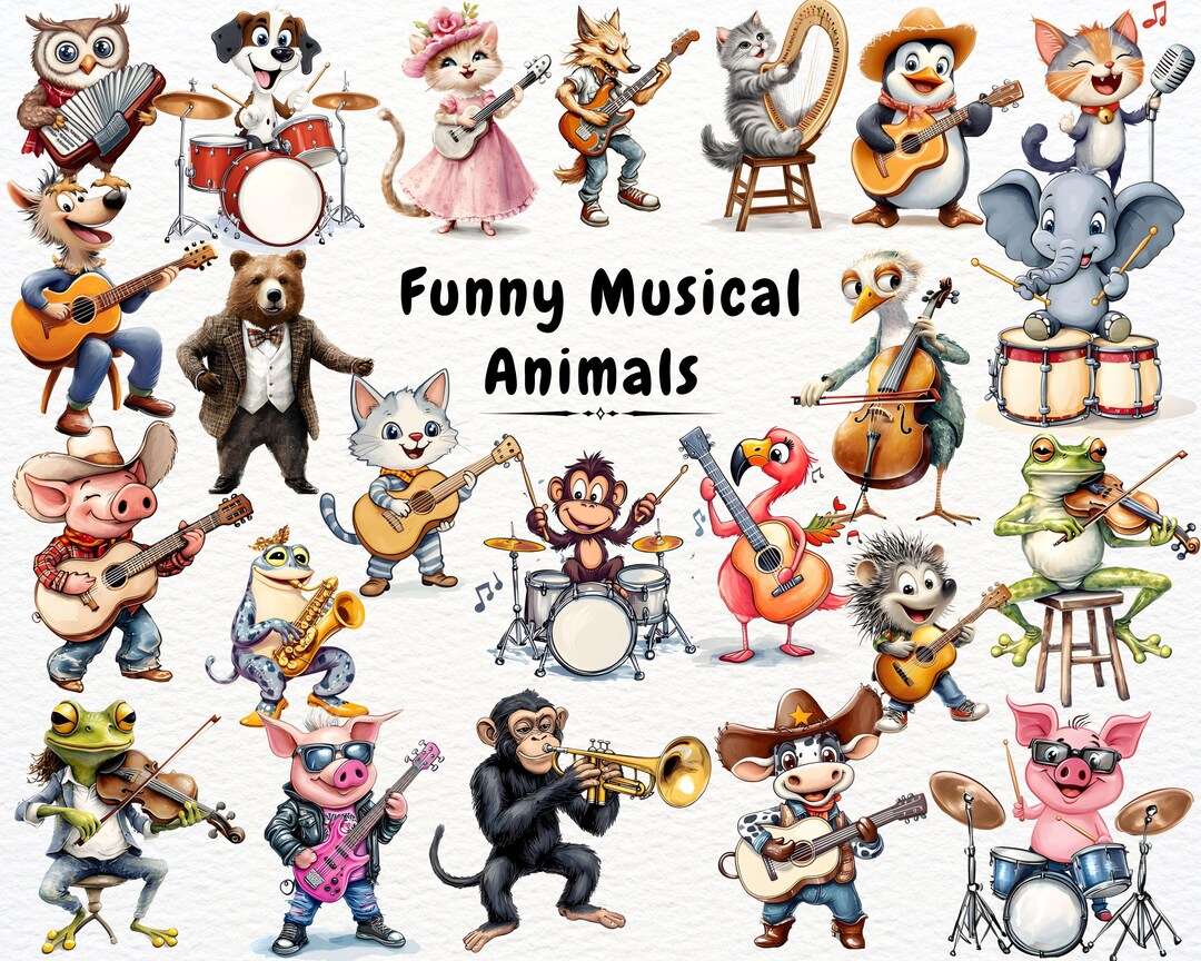 Funny Musical Animals Clipart, Singing Cat PNG, Cute Cat Music Clipart ...