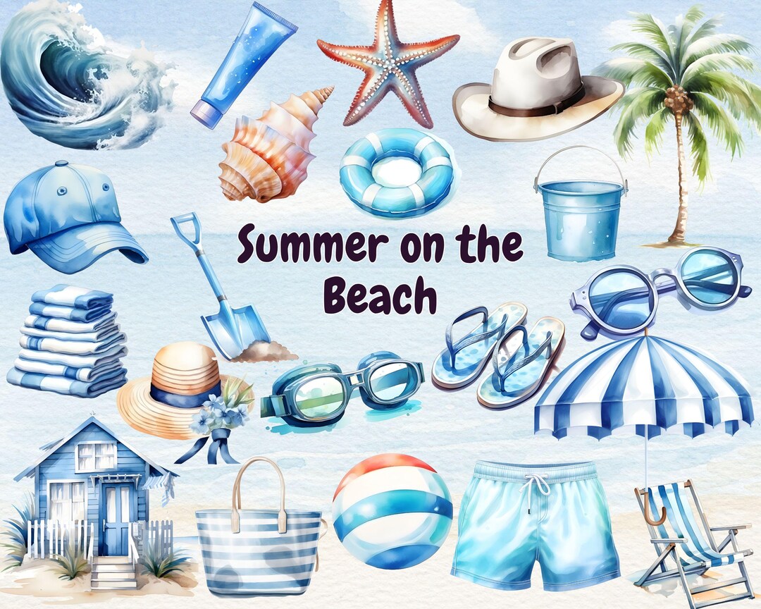 Summer on the Beach Clipart, Undersea Clipart, Digital Summer Holiday ...