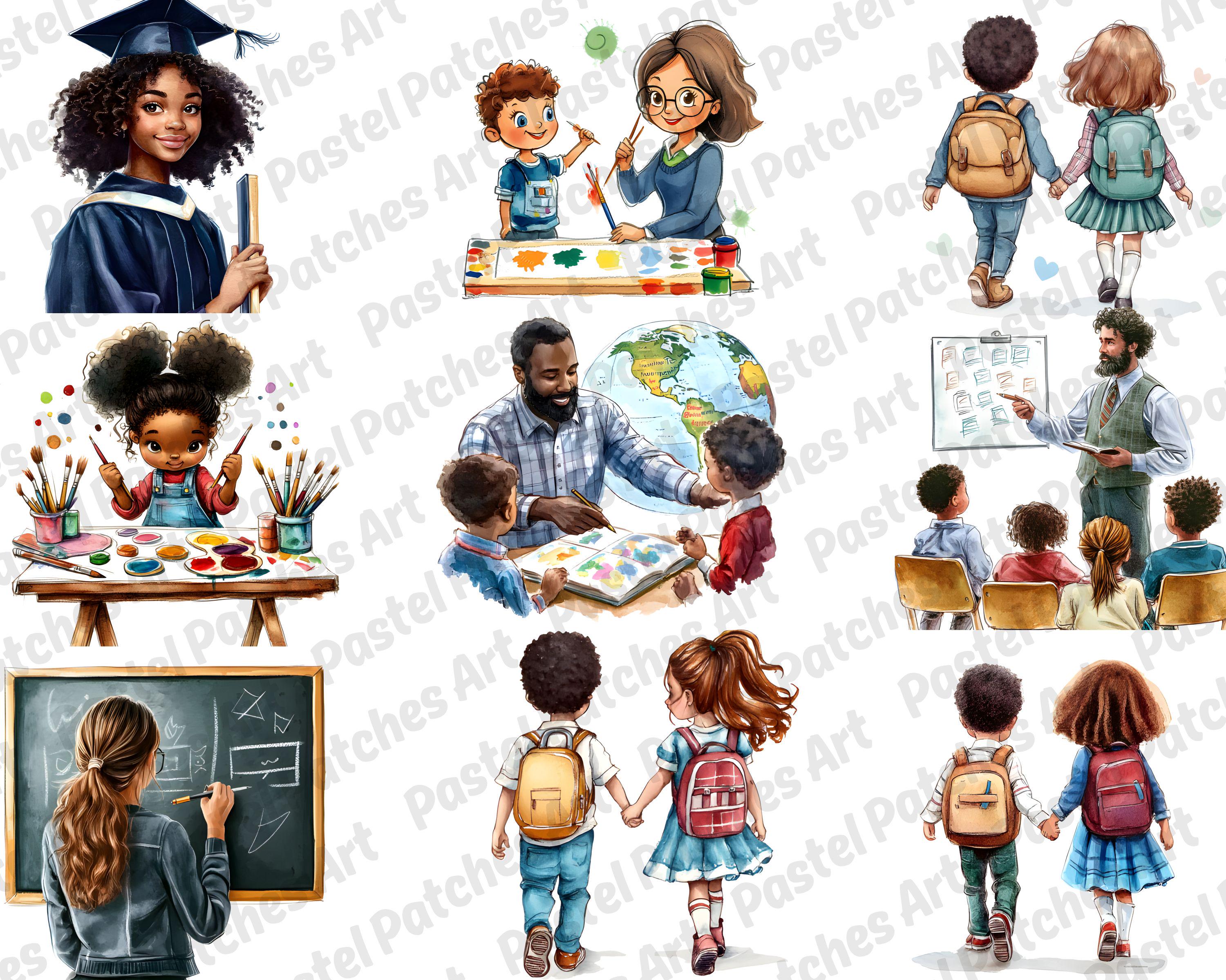 Back to School Clipart, Black Teacher Clipart, Cute Afro-american ...