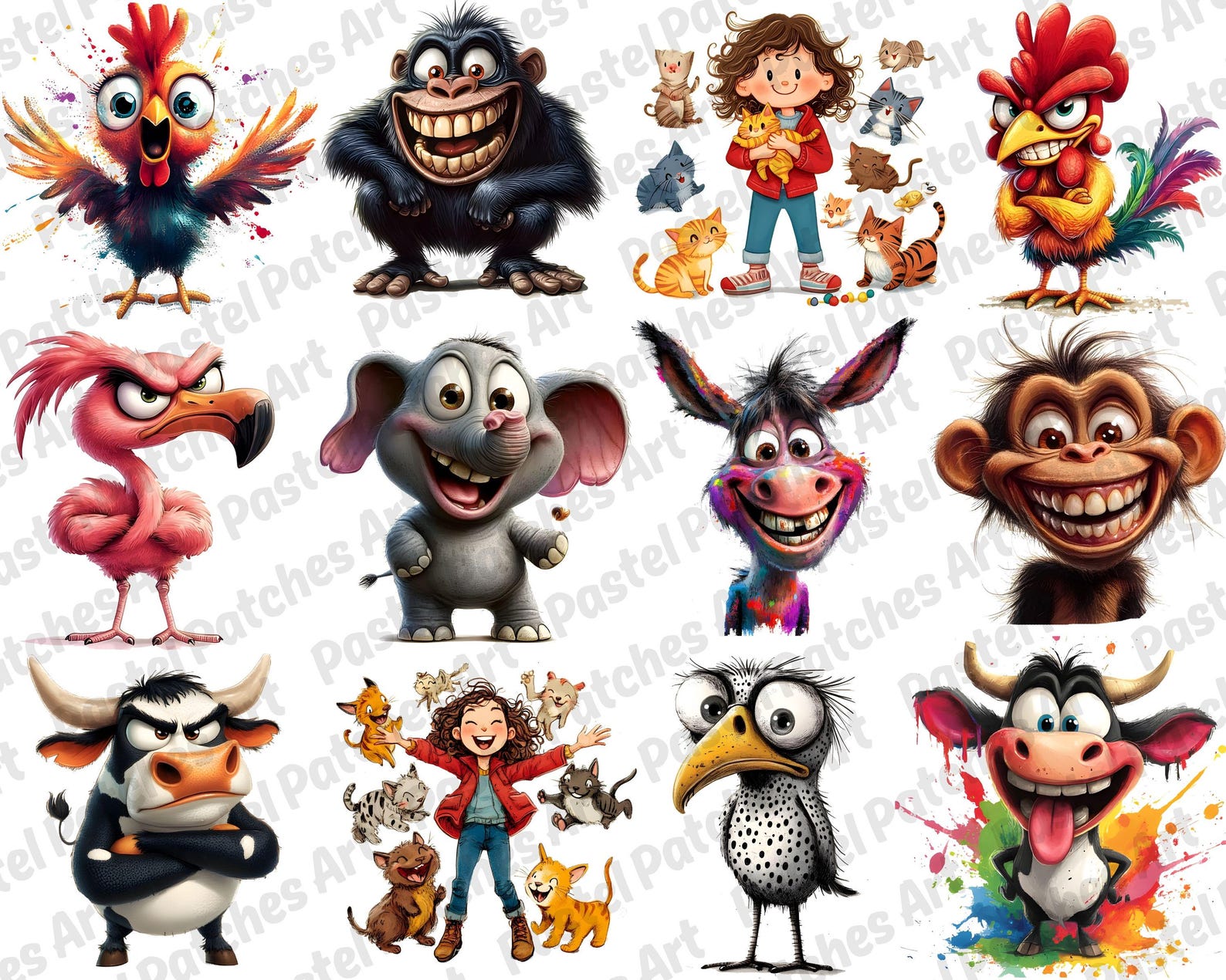 Whimsical Animals Clipart Bundle, Funny Cute Animal, Quirky Animals ...