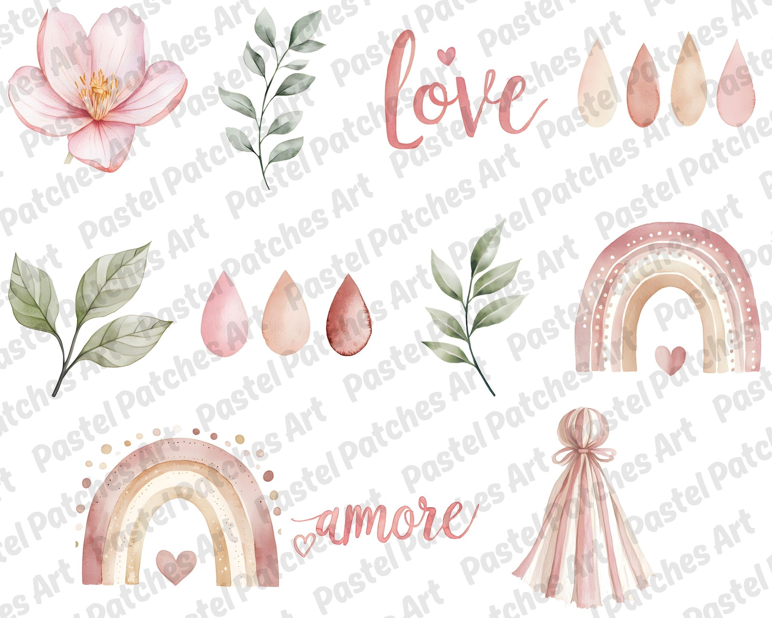 Boho Rainbow Watercolor Clipart, Baby Shower Clipart, Watercolor Boho ...