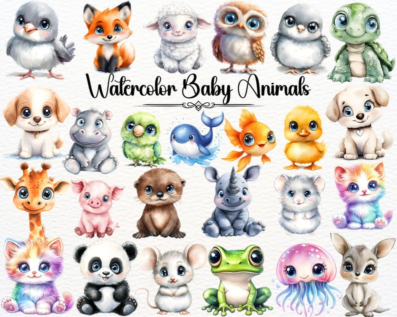 Woodland Safari Baby Animals Clipart, Watercolor Jungle Nursery Art ...