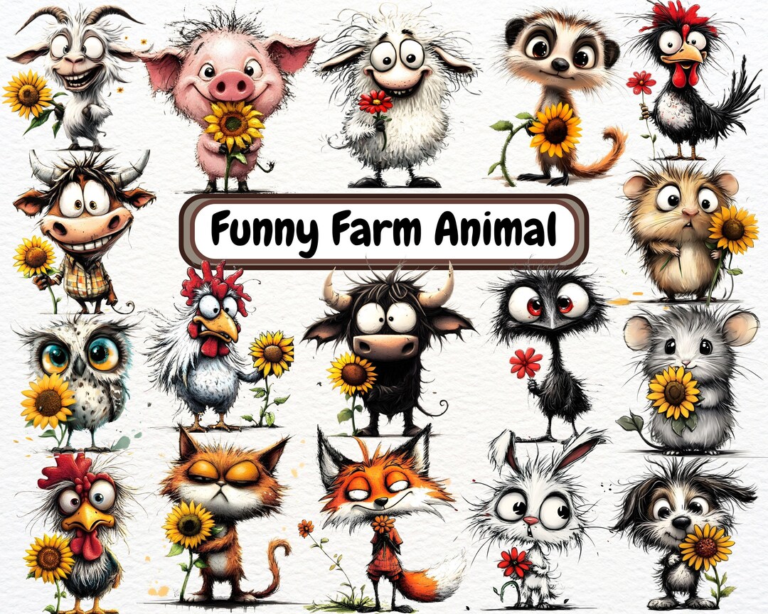 Funny Farm Animals Clipart, Sarcastic Farm Animals Clipart, Quirky Farm ...