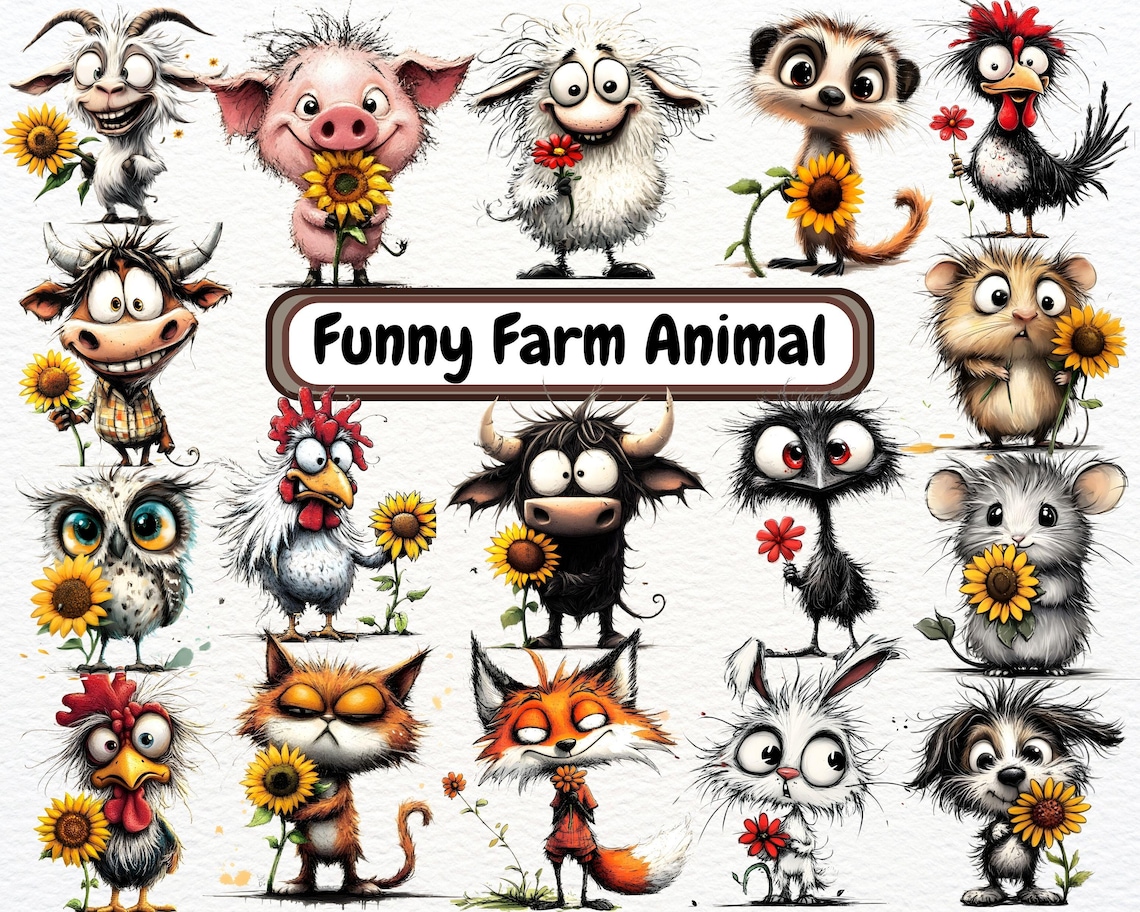 Funny Farm Animals Clipart, Sarcastic Farm Animals Clipart, Quirky Farm ...