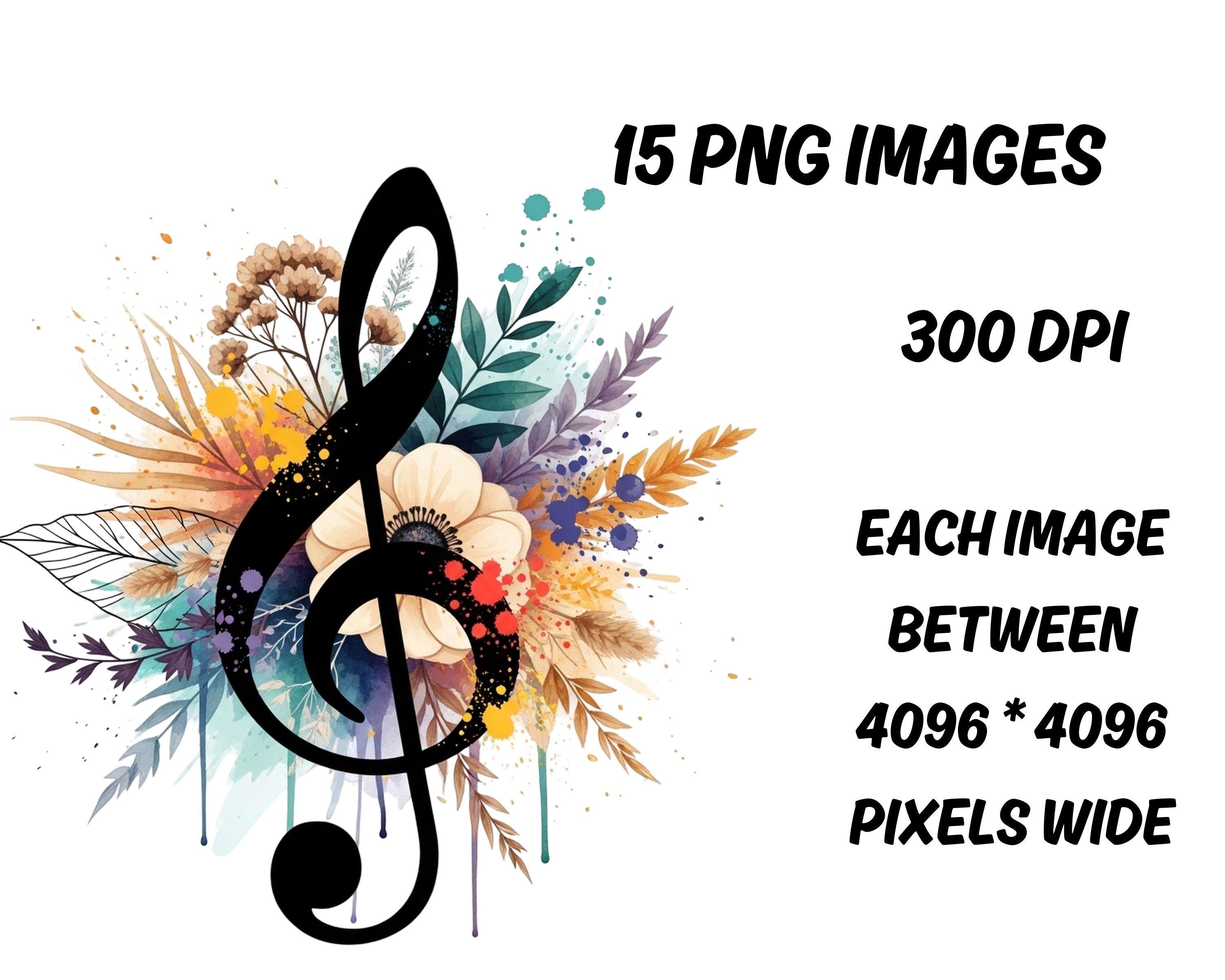 15 Flower Music Notes Clipart PNG | Watercolor Floral Musical Notes Art ...