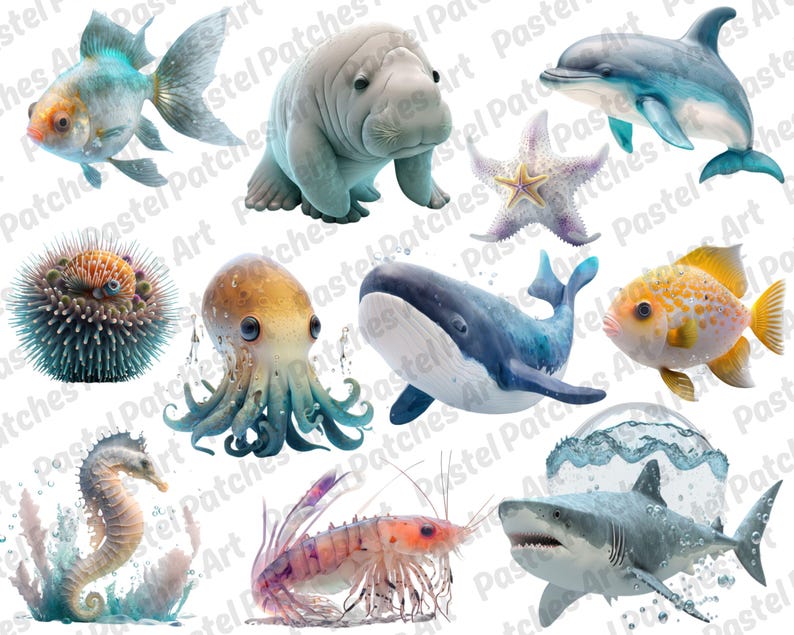 Watercolor Undersea Clipart Bundle, Ocean Sea Life, Nursery Decor ...