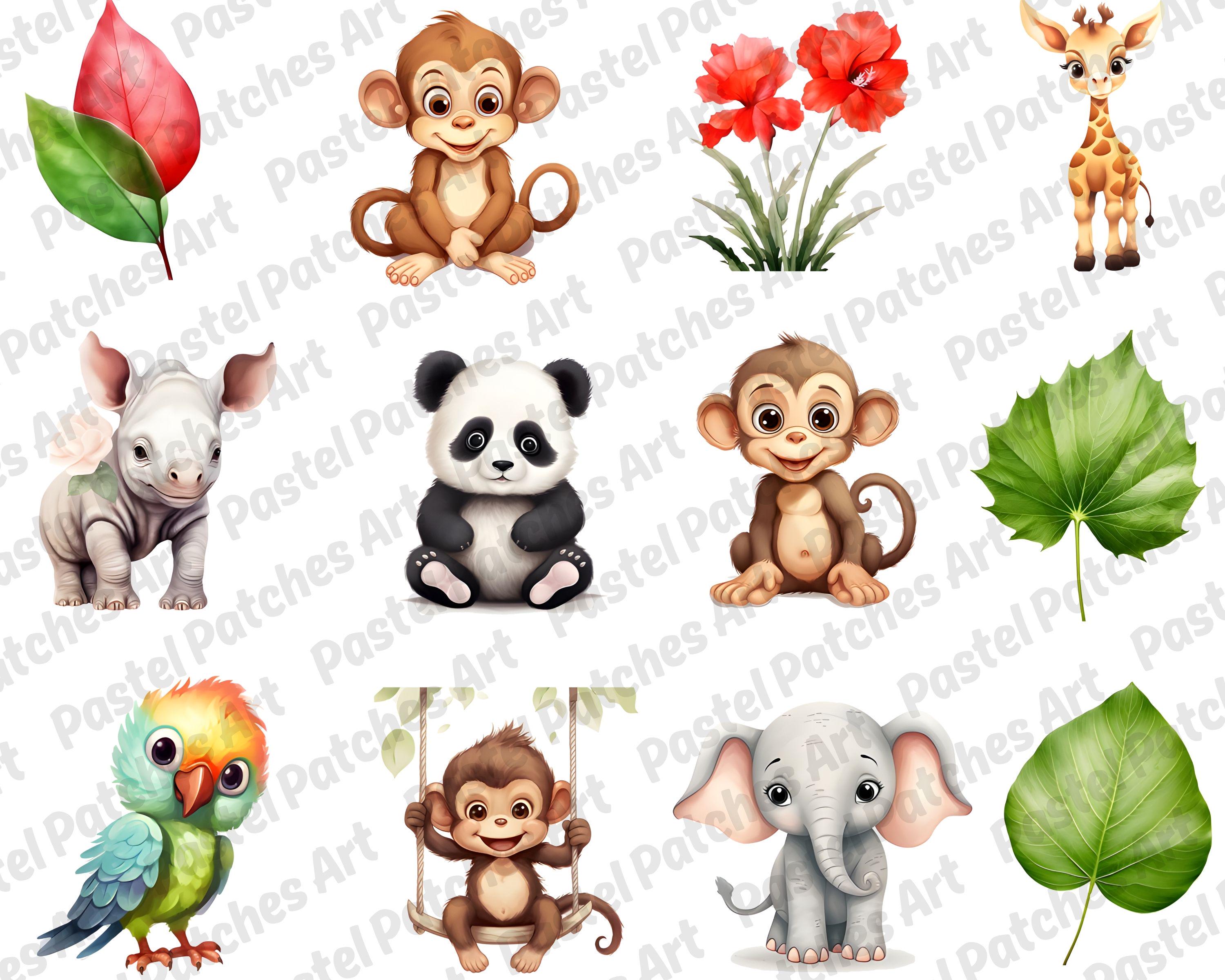 Cute Jungle Animals Clipart, Watercolor Baby Shower, Safari Baby ...