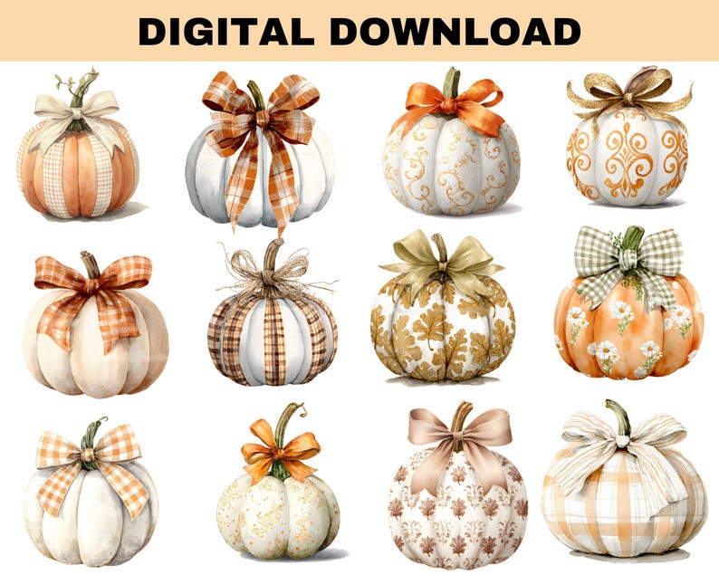 Pumpkin Clipart Bundle, Watercolor Fall PNG, Autumn Sublimation for ...