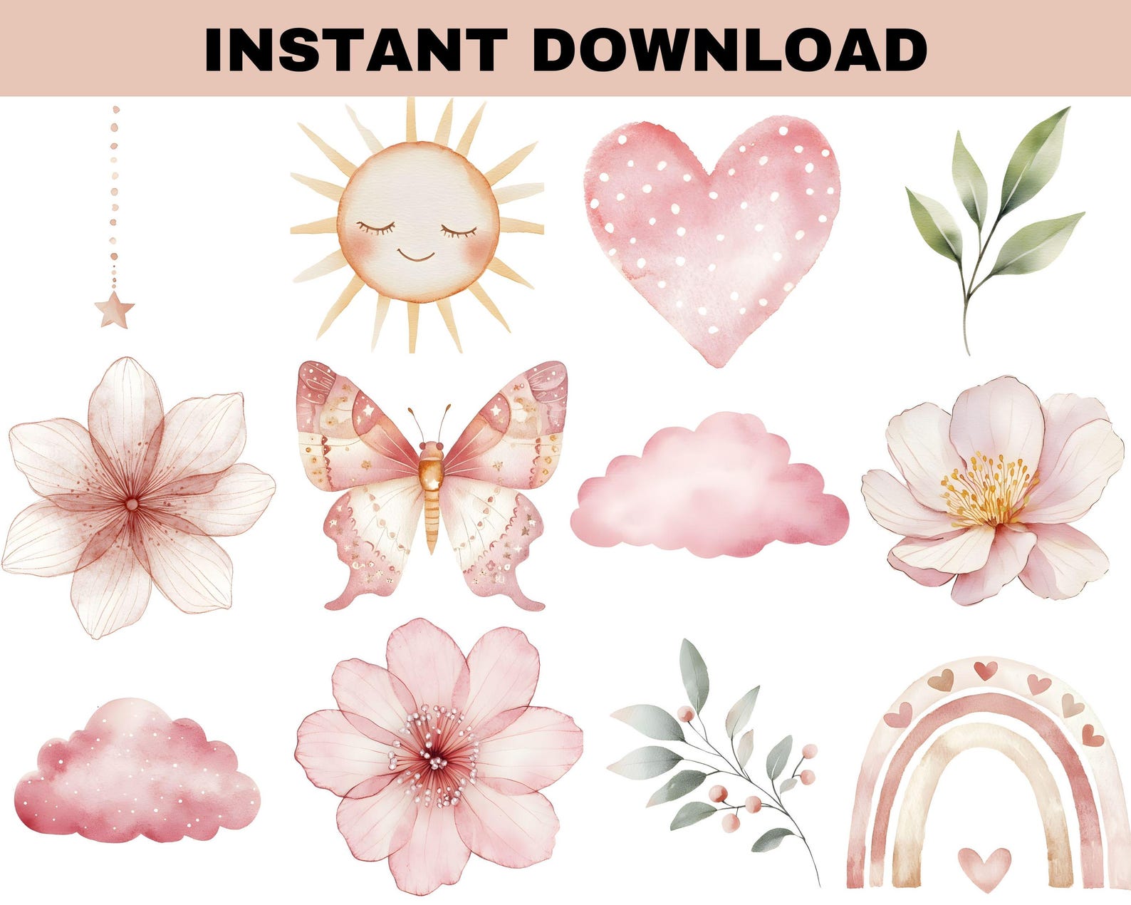 Boho Rainbow Watercolor Clipart, Baby Shower Clipart, Watercolor Boho ...