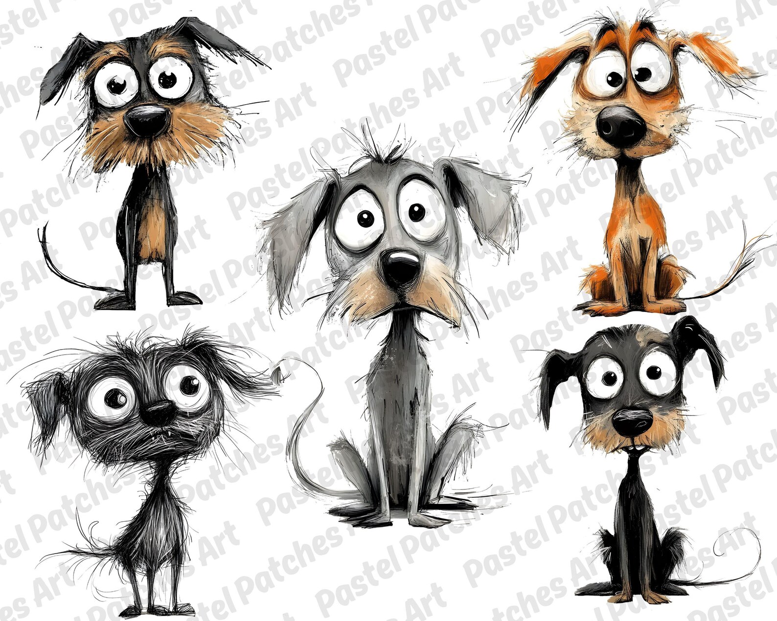 Crazy Dogs Clipart, Funny Dog Clipart, Whimsical Dog Png, Watercolor ...