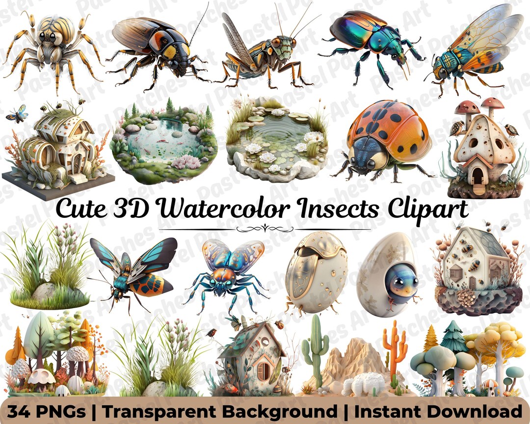 Watercolor Insect Clipart Bundle | Cute Bugs & Butterflies PNG Art ...