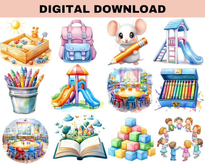 Daycare Clipart, Happy Back to School Clipart Bundle, Teacher Kids ...