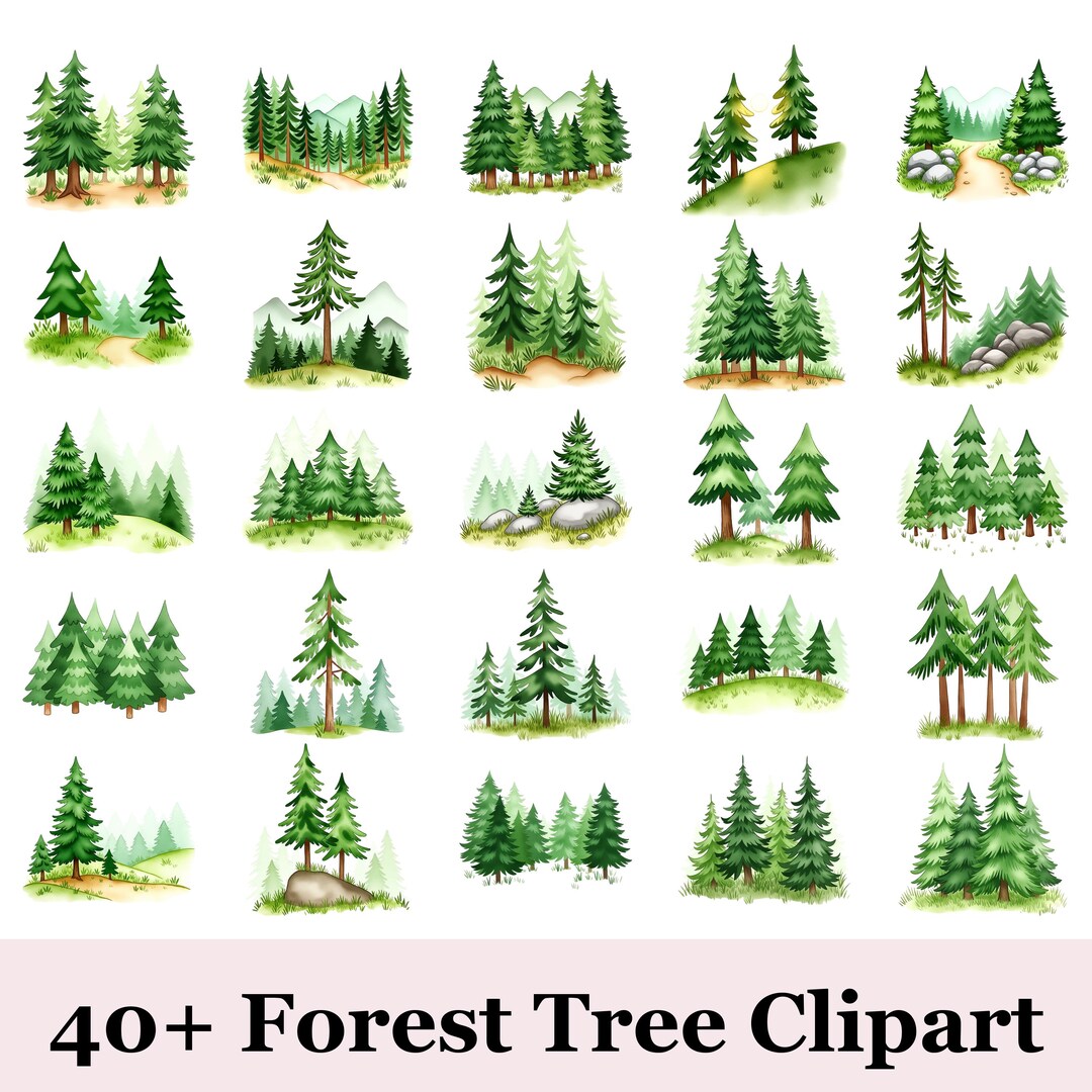 Watercolor Forest Tree Clipart Bundle | Whimsical Woodland Pine Trees ...