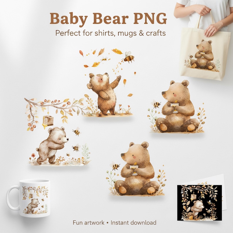 Teddy Bear PNG Bundle, Watercolor Baby Bear Clipart, Cute Nursery Baby ...