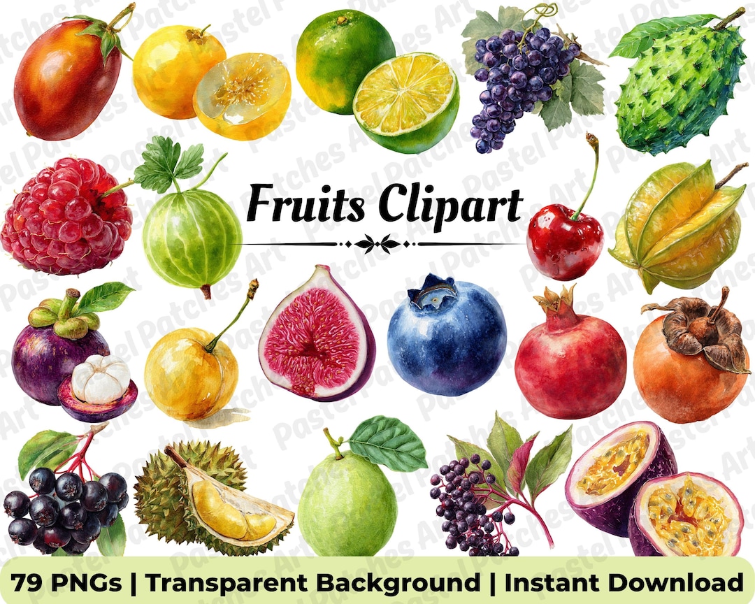 Cute Fruit Clipart PNG • Kawaii Fruits Clipart for Junk Journal ...