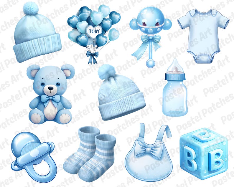Boy Baby Shower Clipart | Nursery Art | Watercolor Baby Blue Theme ...