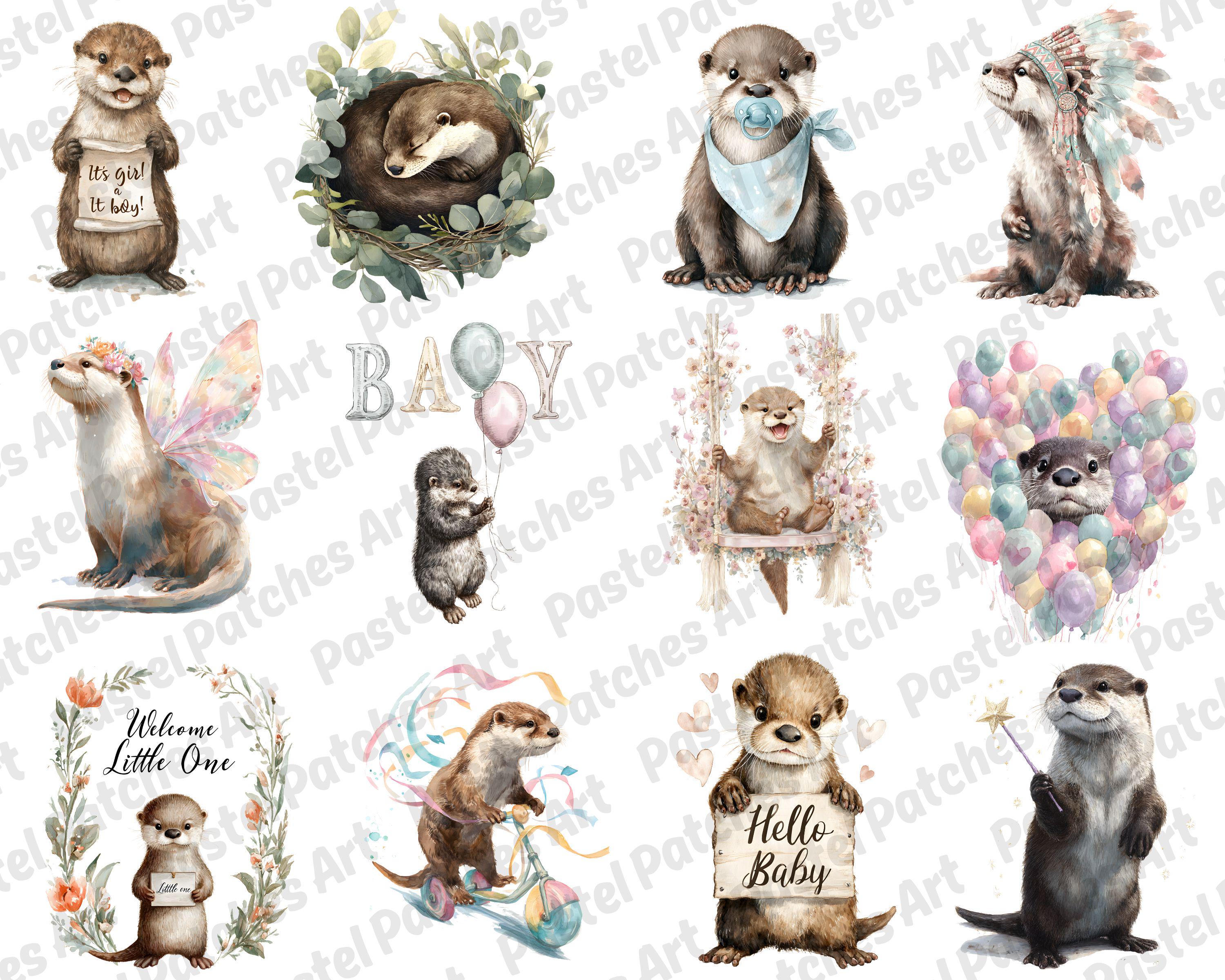 Watercolor Otter Clipart Bundle – 50 Cute Pngs for Nursery Decor ...
