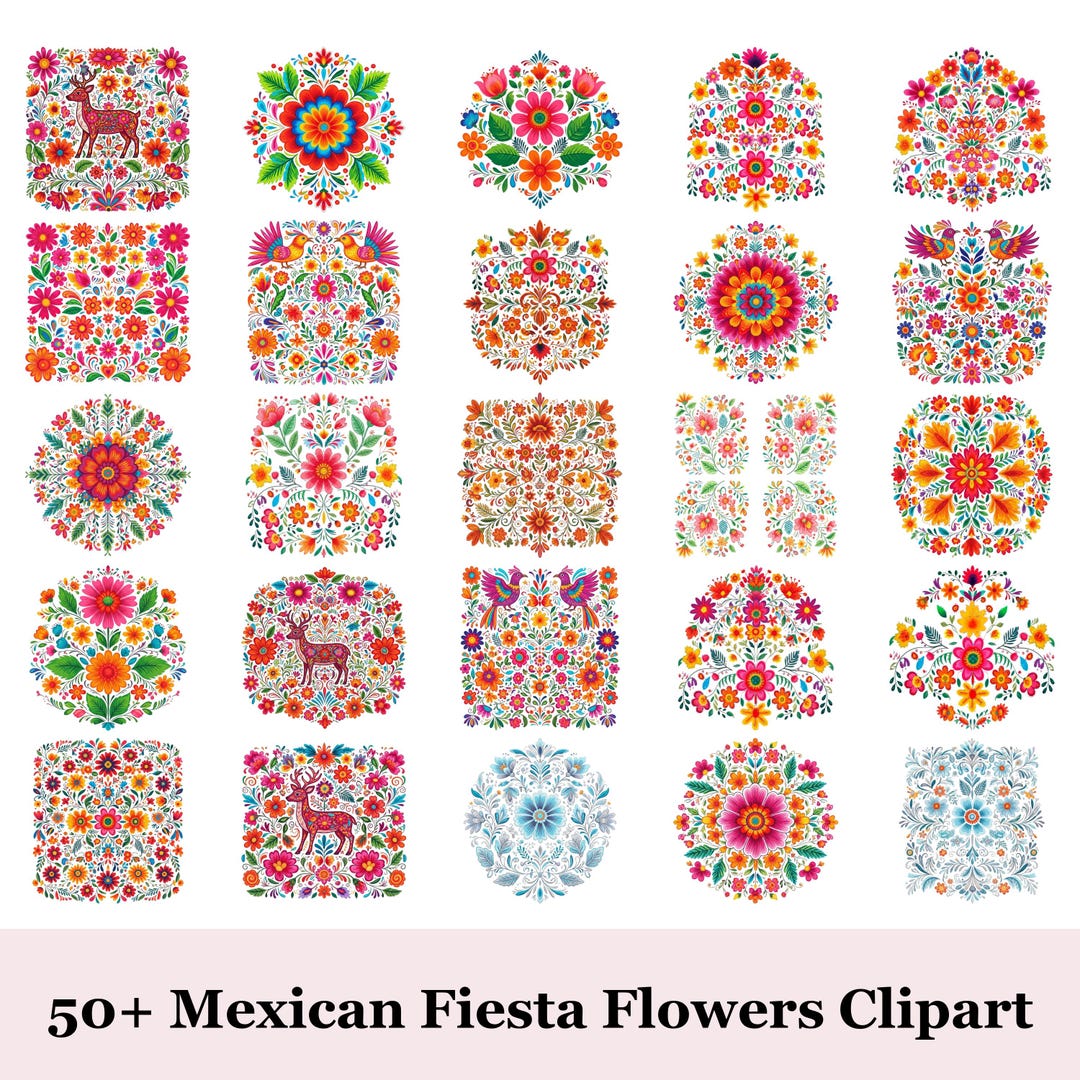 50+ Mexican Fiesta Flowers Clipart Bundle | Colorful Folk Art Floral ...