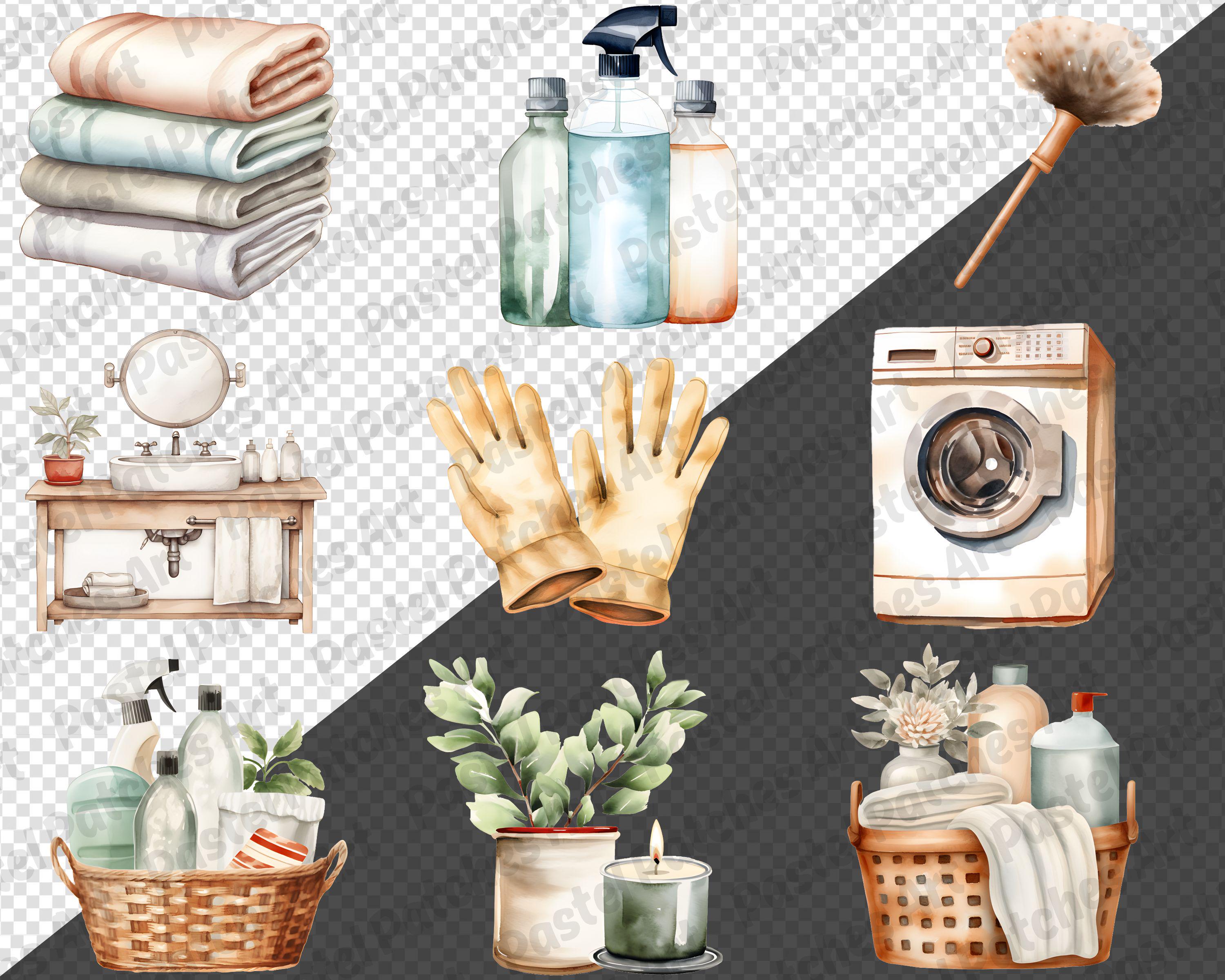 Housekeeping Clipart, Watercolor Cleaning Supplies, Cleaning Service ...