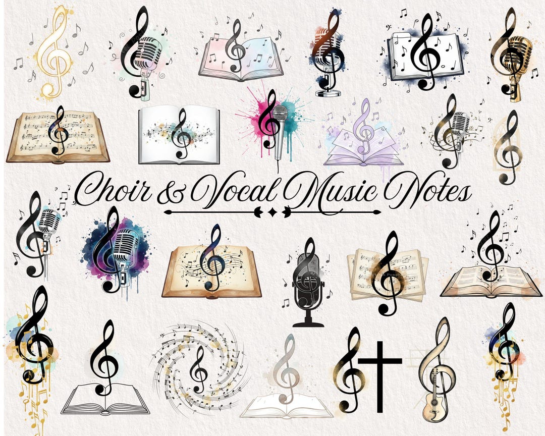 50+ Choir Vocal Music Notes Clipart | Singing Musical Notes PNG Bundle ...