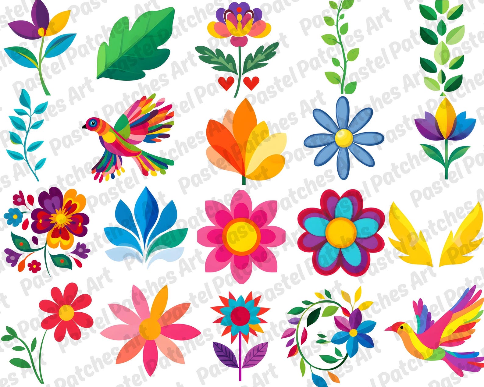 Otomi Mexican Clipart, Vibrant Fiesta Flowers, Otomi Animals Art ...