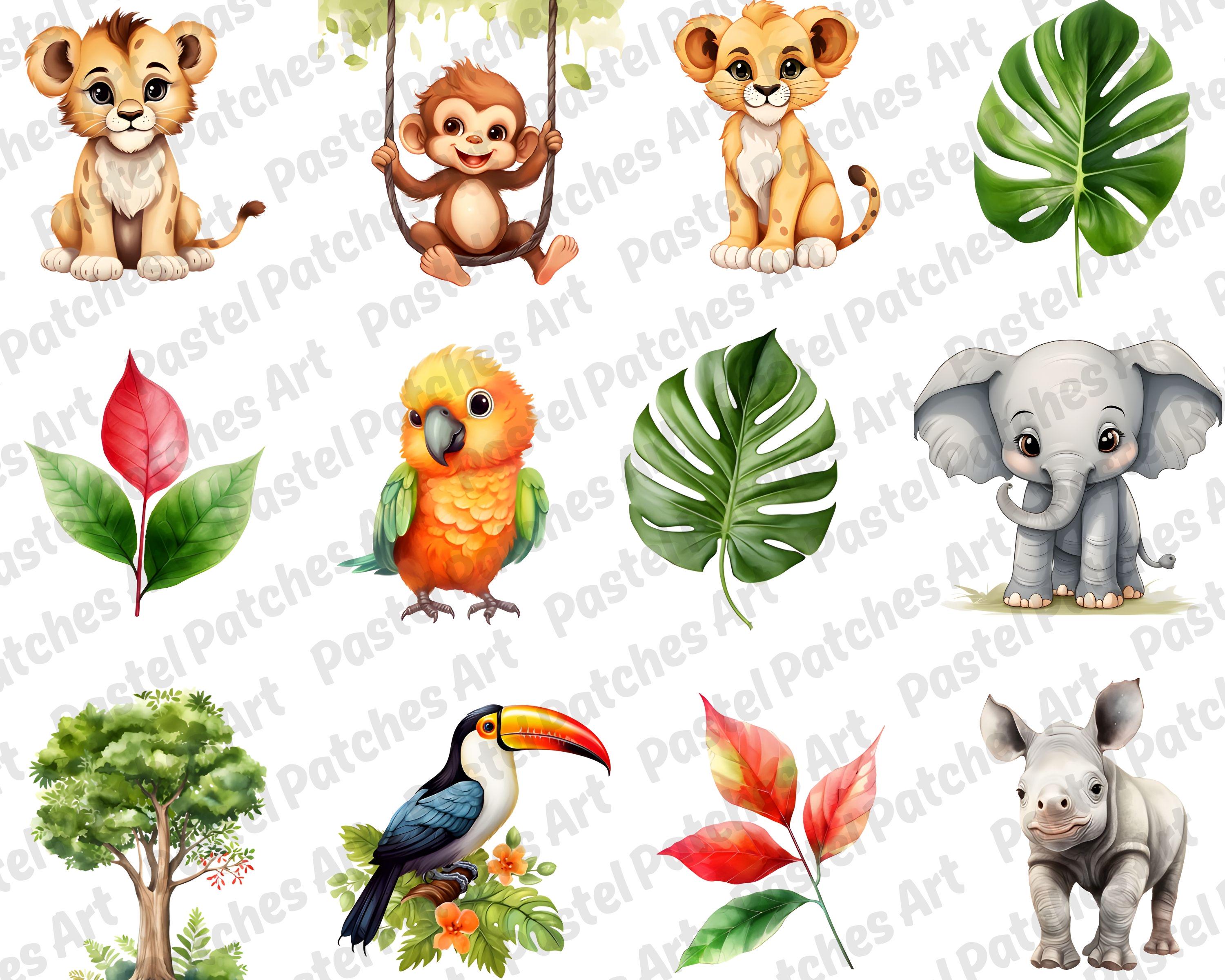 Cute Jungle Animals Clipart, Watercolor Baby Shower, Safari Baby ...