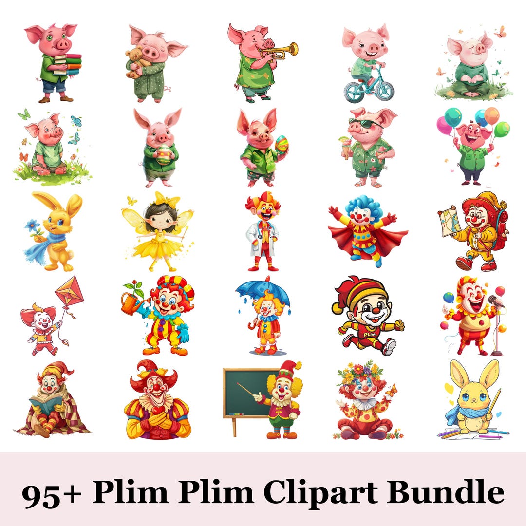 Plim Plim Clipart Bundle | 95+ Cute Clown PNG Files • Kids TV Character ...