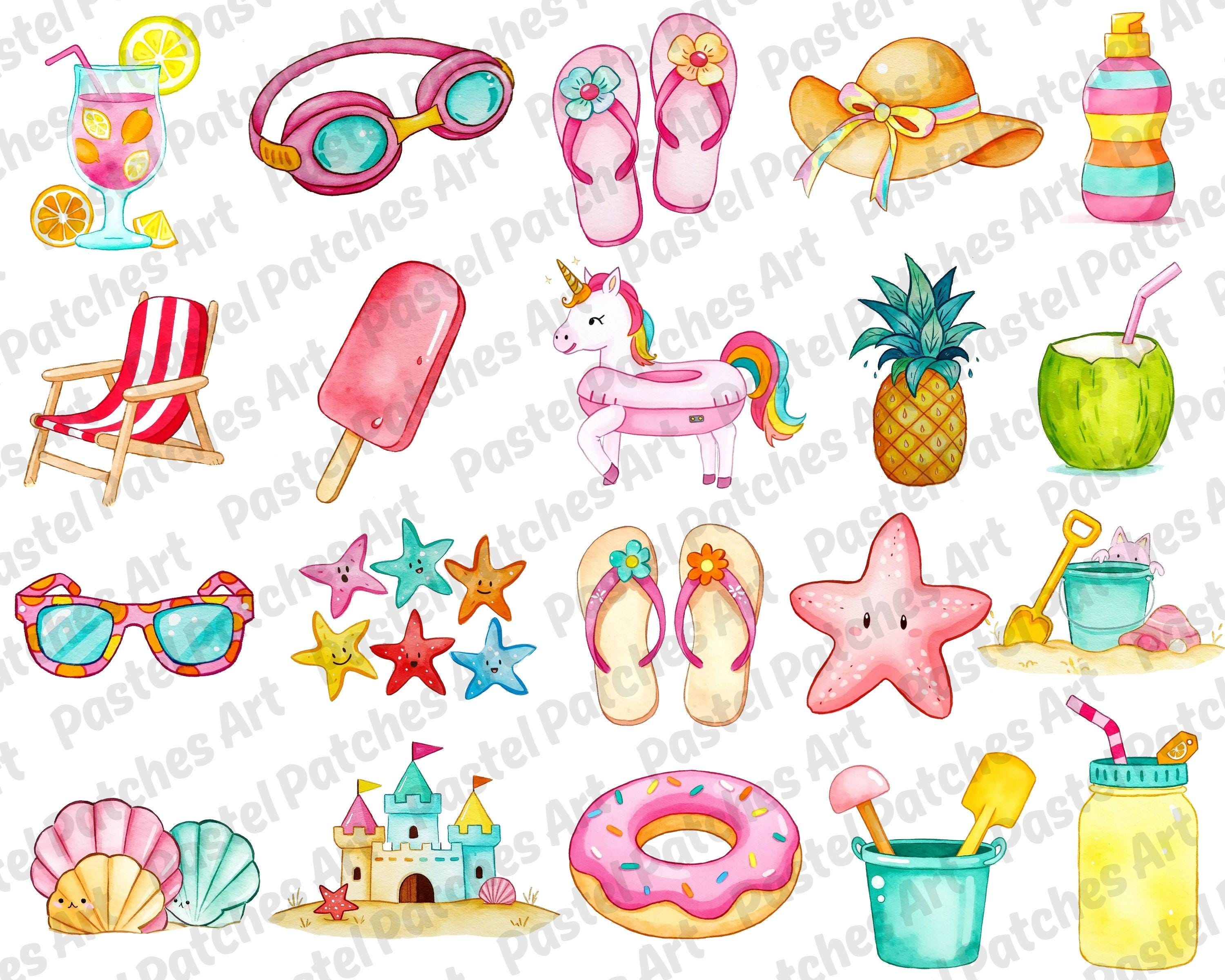 Vibrant Summer Party Clipart | Watercolor Pool & Beach Clip Art Bundle ...