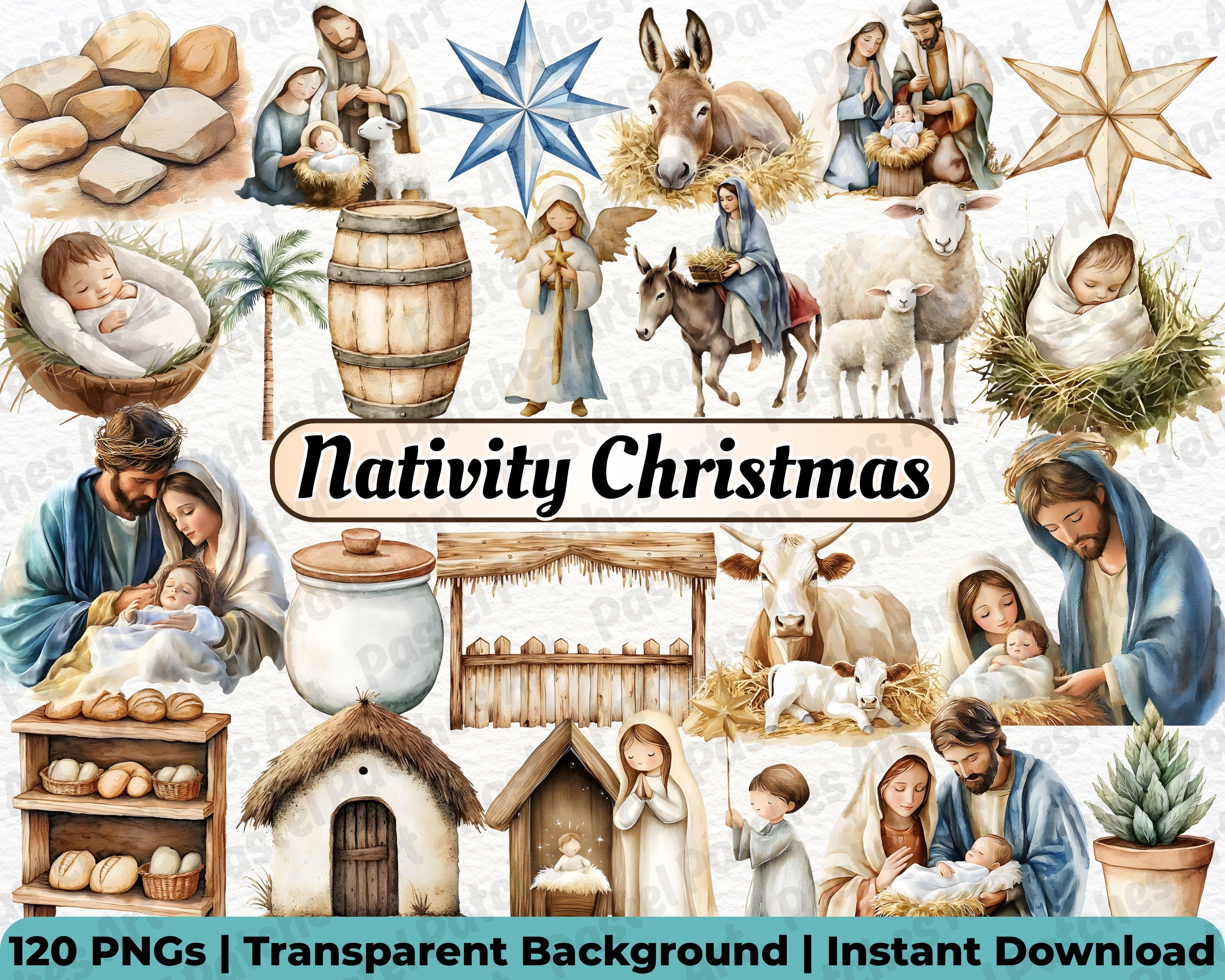 Nativity Christmas Clipart, Biblical Nativity Scene Digital Art ...