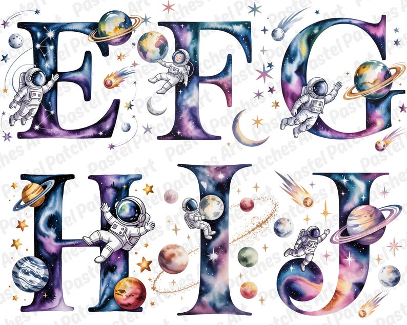 Space Alphabet Poster | Space Alphabet | Watercolor Galaxy Astronaut ...