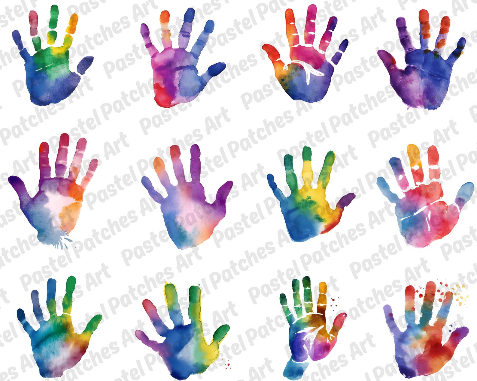 Watercolor Handprint Clipart, Painted Hand Prints, Kids Handprints PNG ...