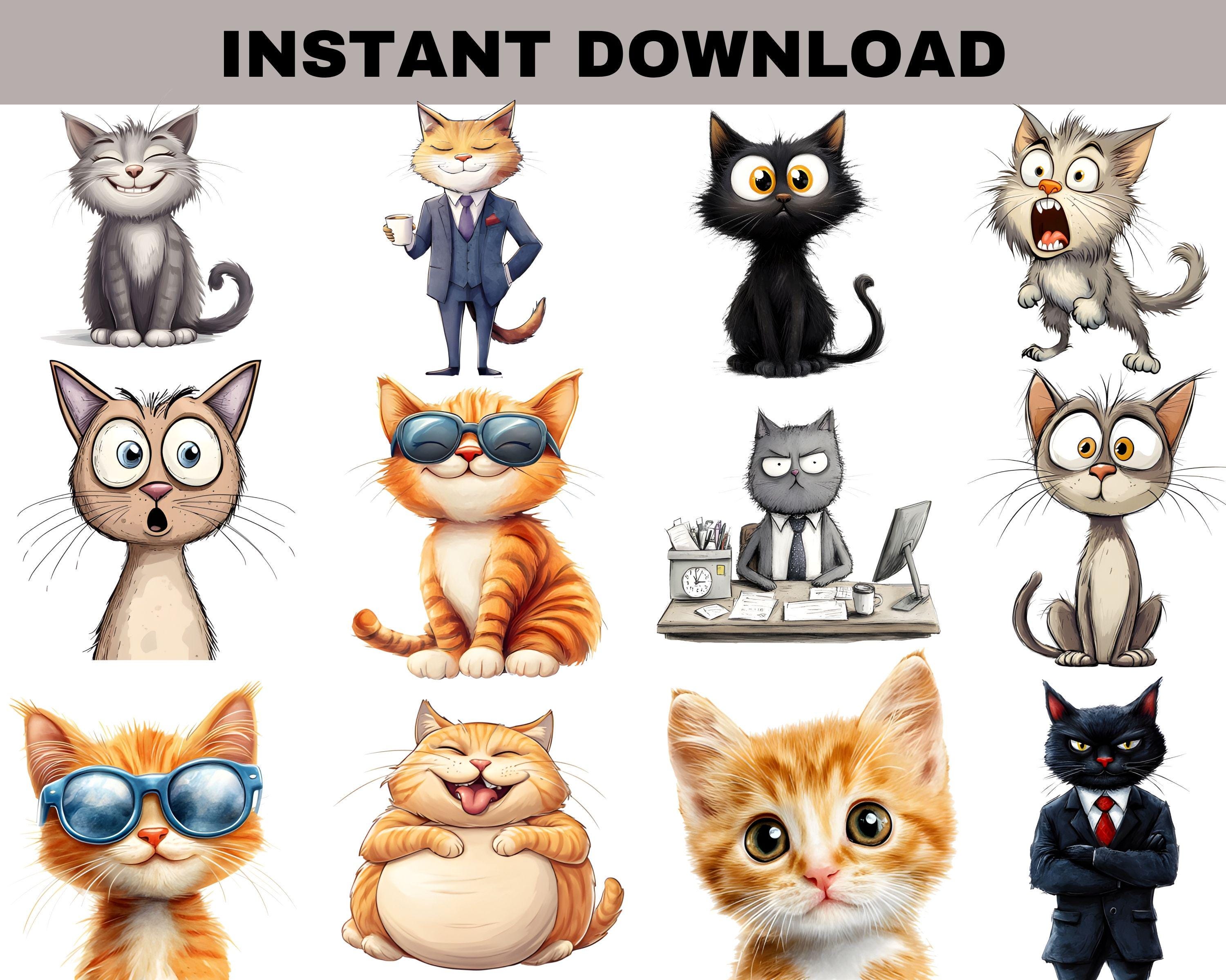 Funny Cat Clipart, Quirky Cute Cats Cartoon, Whimsical Kitten Graphics ...