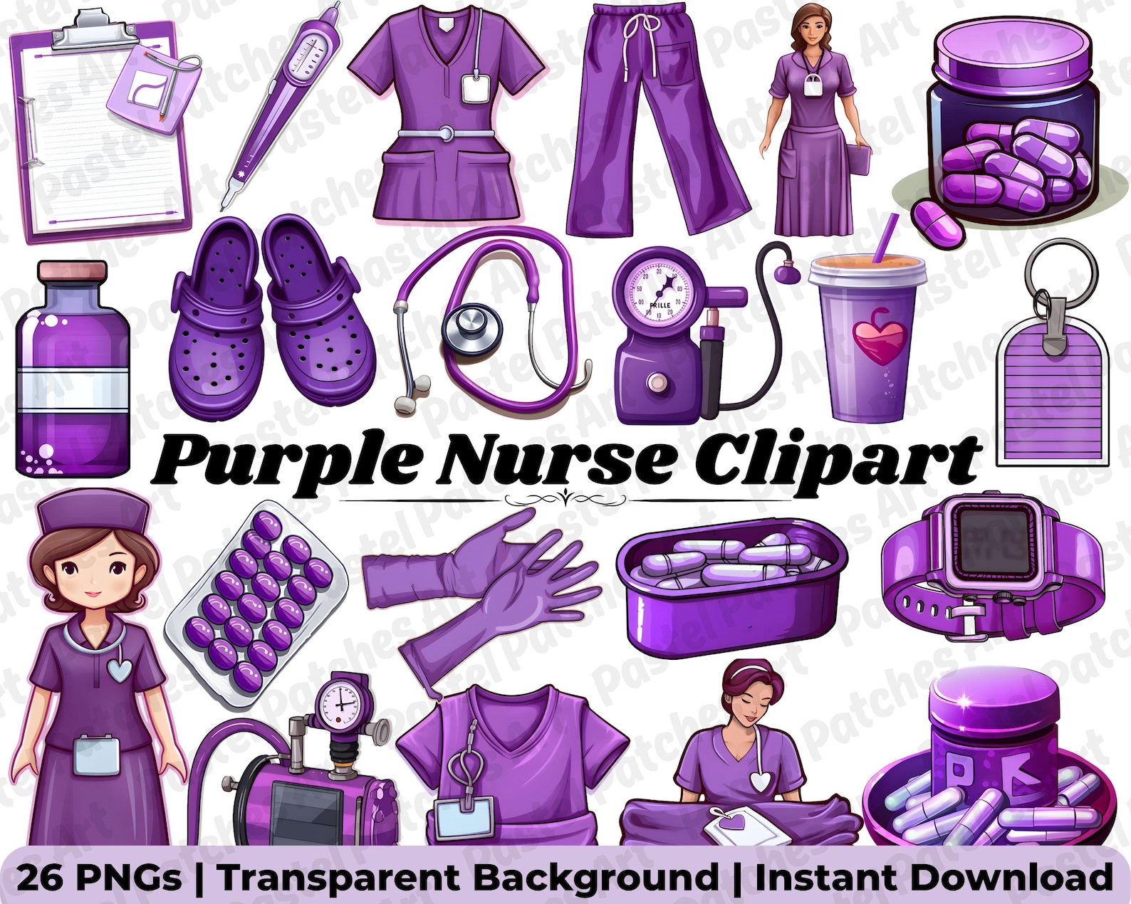 Purple Nurse Clipart Bundle | Medical Elements | Nurse Life Art ...