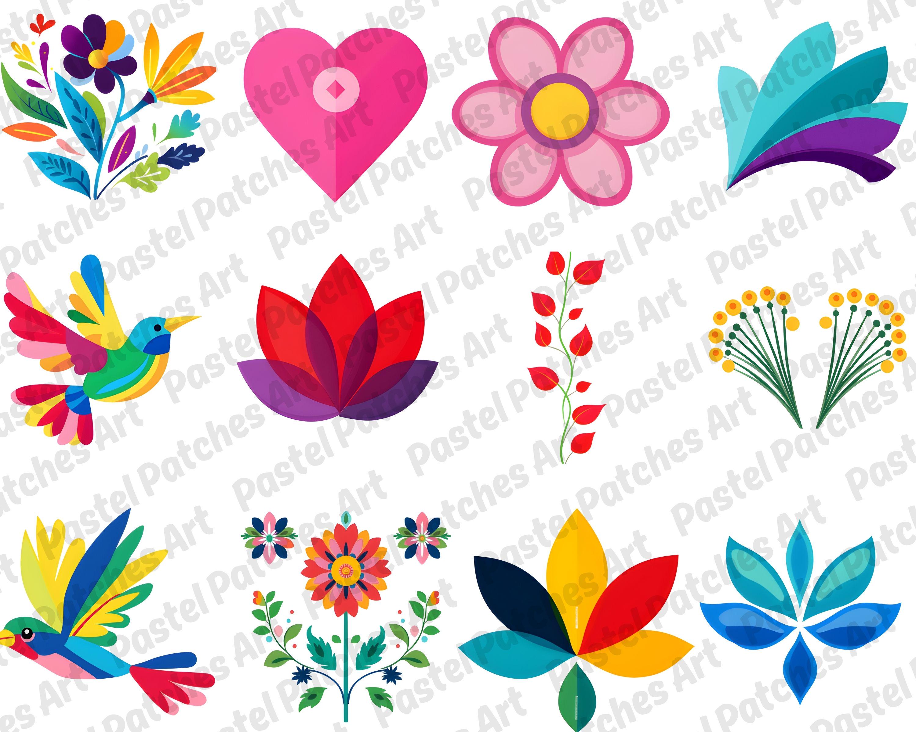 Otomi Mexican Clipart, Vibrant Fiesta Flowers, Otomi Animals Art ...