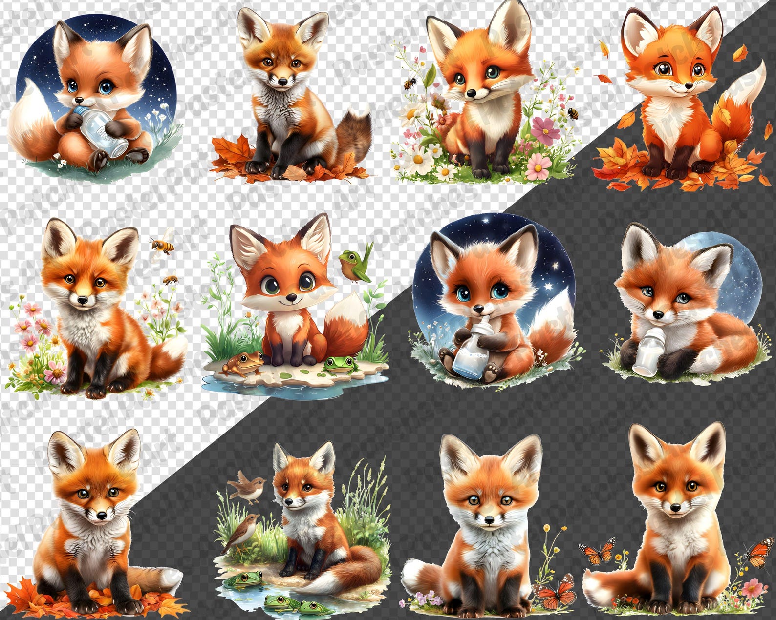 Baby Fox Clipart, Watercolor Fox PNG, Fox Graphics, Cute Nursery ...