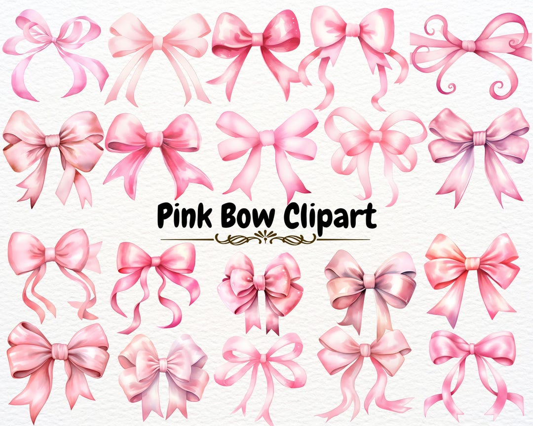 Watercolor Pastel Pink Bows Clipart PNG | Cute Coquette Silk Ribbon ...