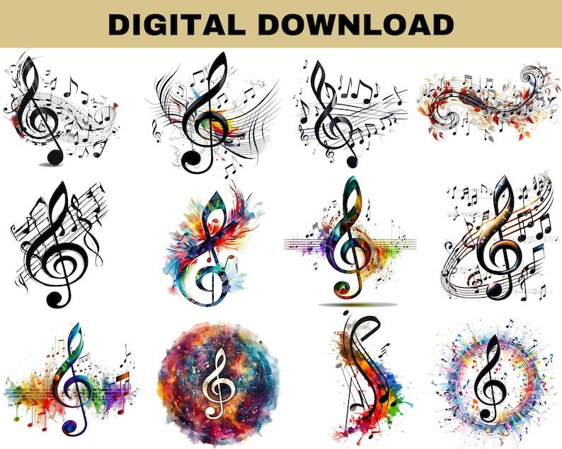 Musical Notes Clipart, Abstract Music Symbols, Music Illustrations ...