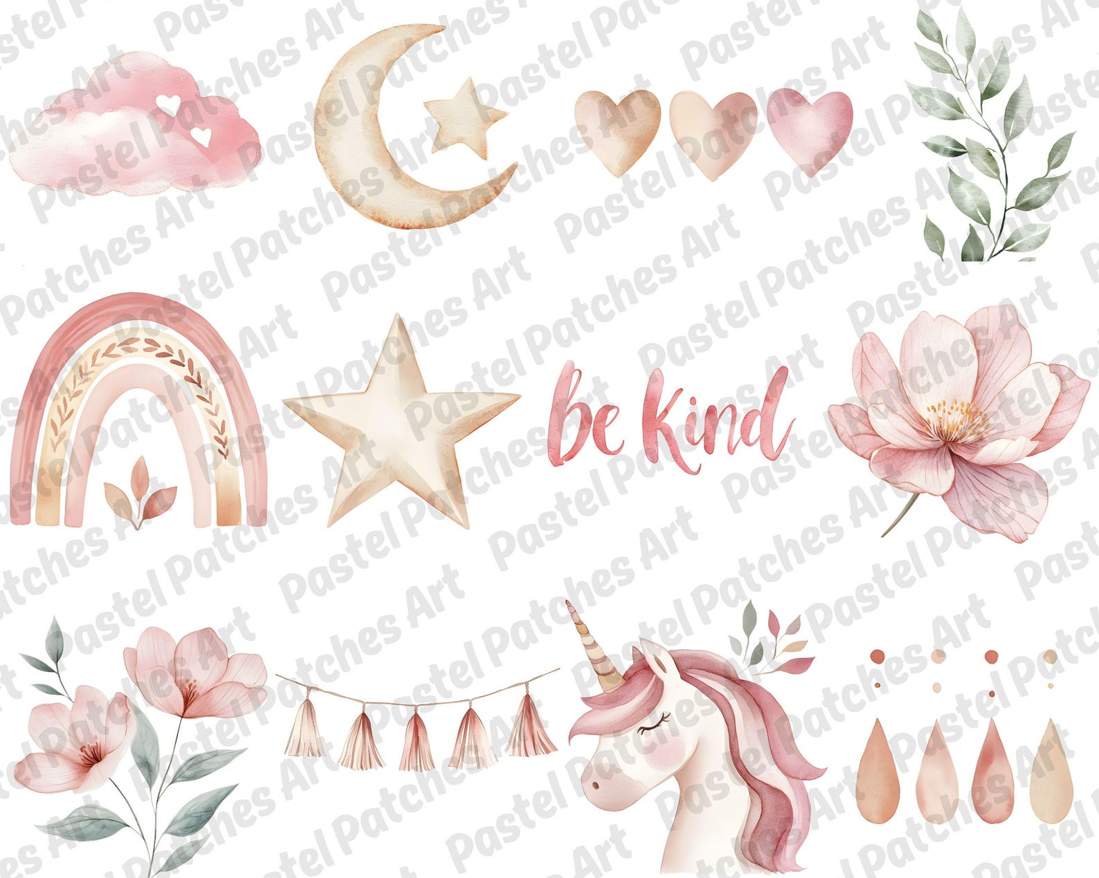 Boho Rainbow Watercolor Clipart, Baby Shower Clipart, Watercolor Boho ...