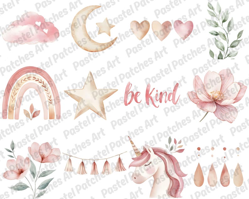 Boho Rainbow Watercolor Clipart, Baby Shower Clipart, Watercolor Boho ...