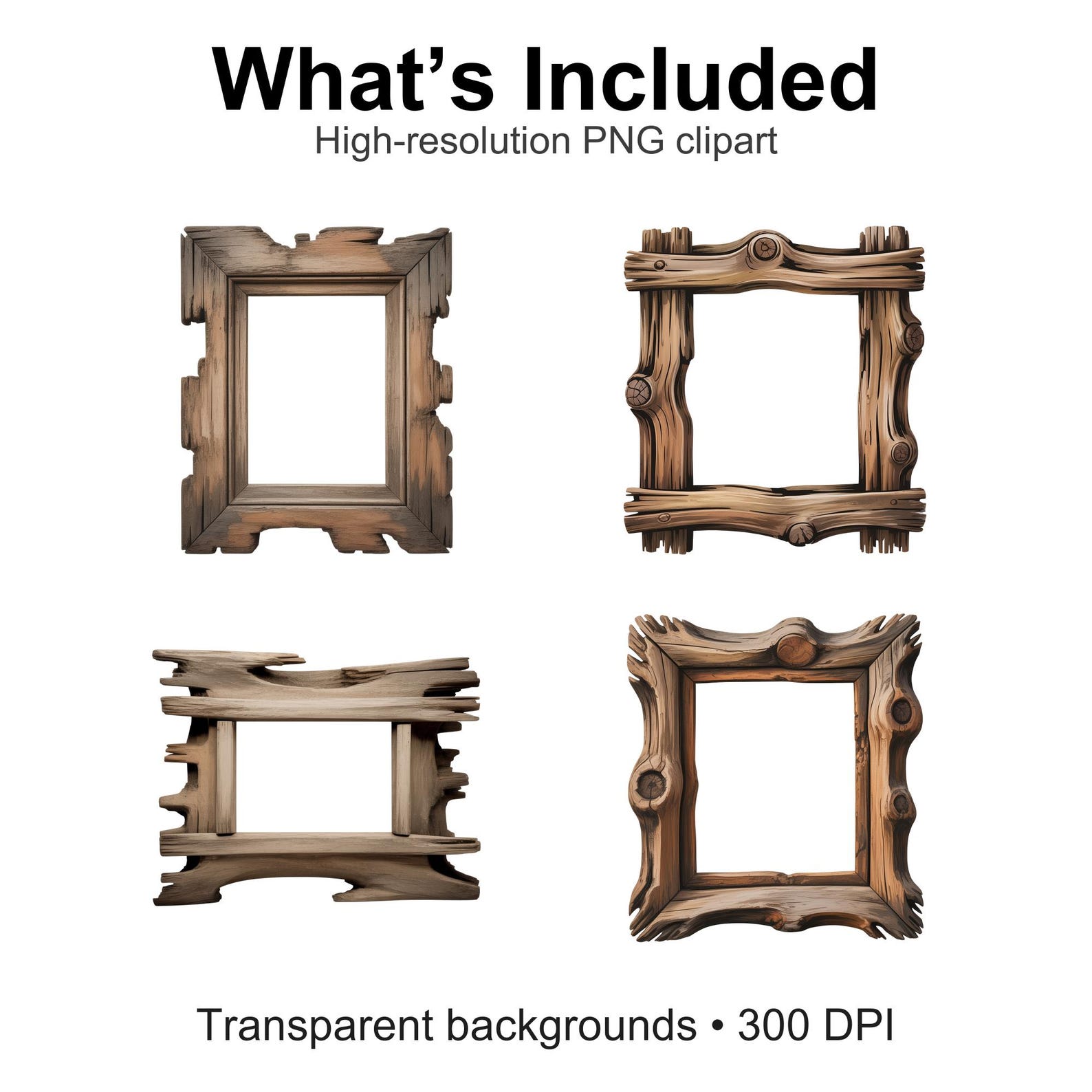 Rustic Wood Frames Clipart Bundle, Vintage Wooden Frames PNG, Farmhouse ...