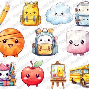 Kawaii School Clipart, Cute School Supplies, Back to School Clipart ...