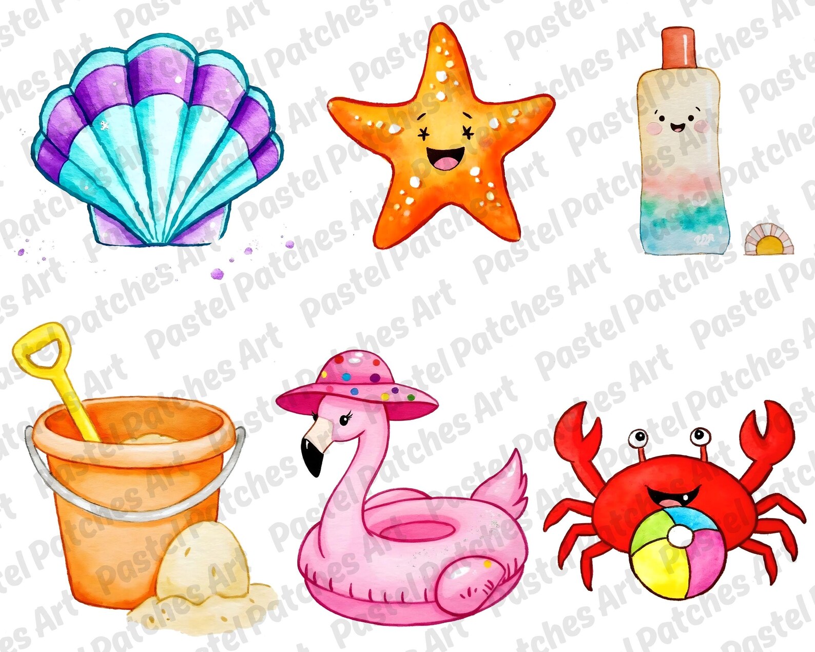 Watercolor Summer Beach Clipart, Pool Party Clipart, Ocean Clipart ...